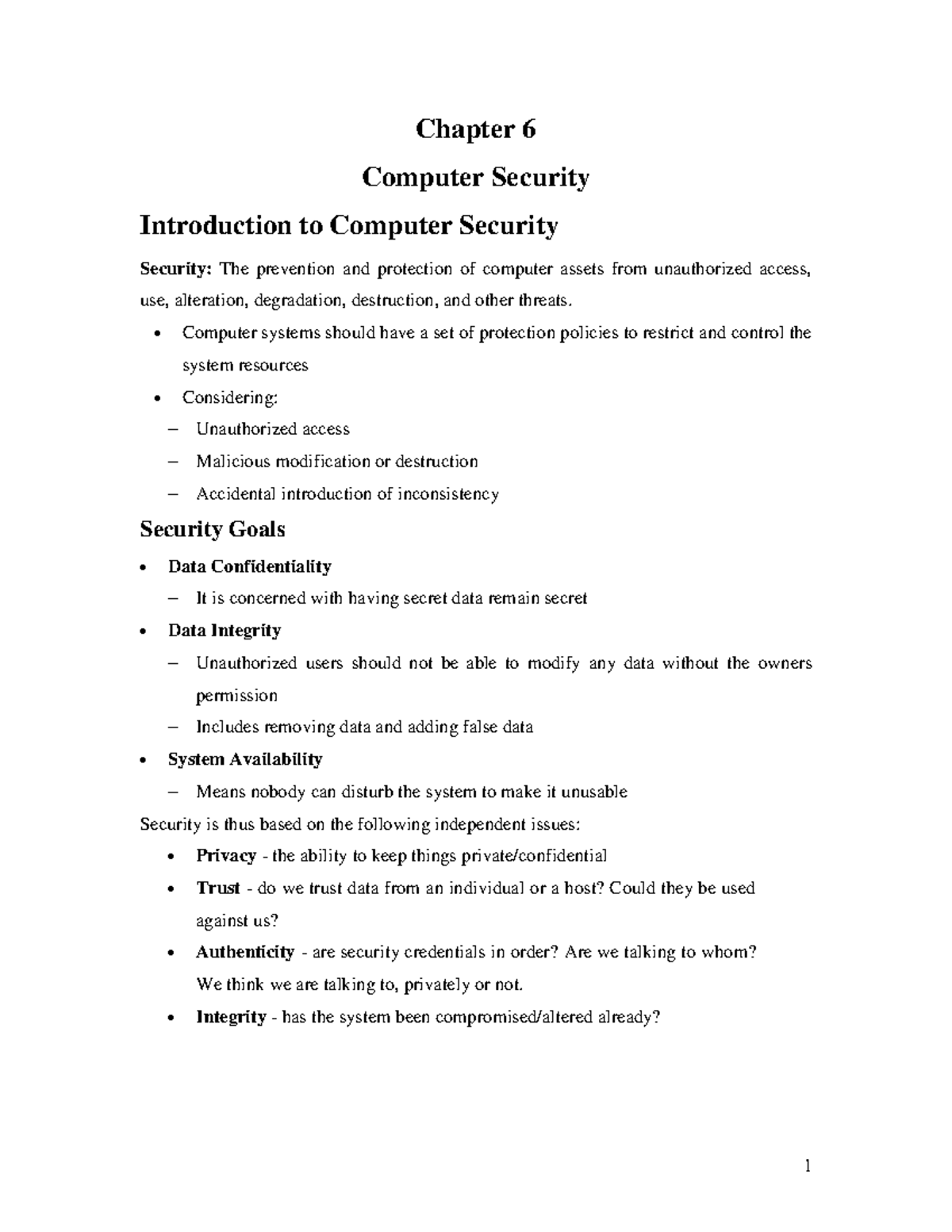 6 Chapter Six - B.,MNBVXCV BNM/. - Chapter 6 Computer Security Introduction to Computer Security ...