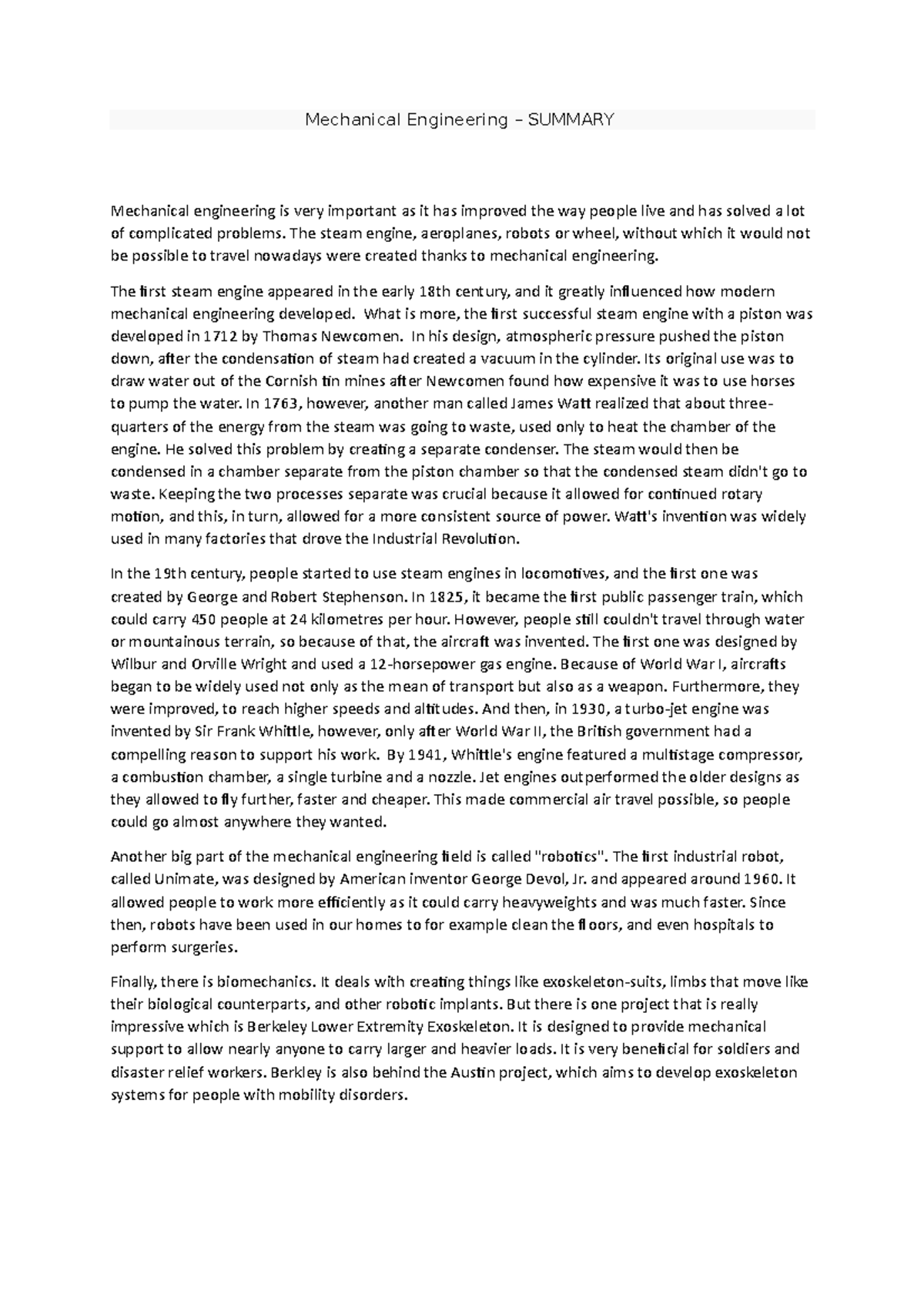 Mechanical engineering Summary - Mechanical Engineering – SUMMARY ...