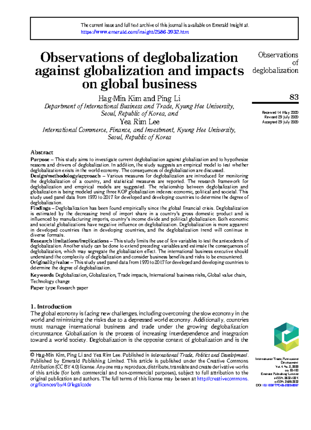 Observation of Deglobalizaton - Observations of deglobalization against ...