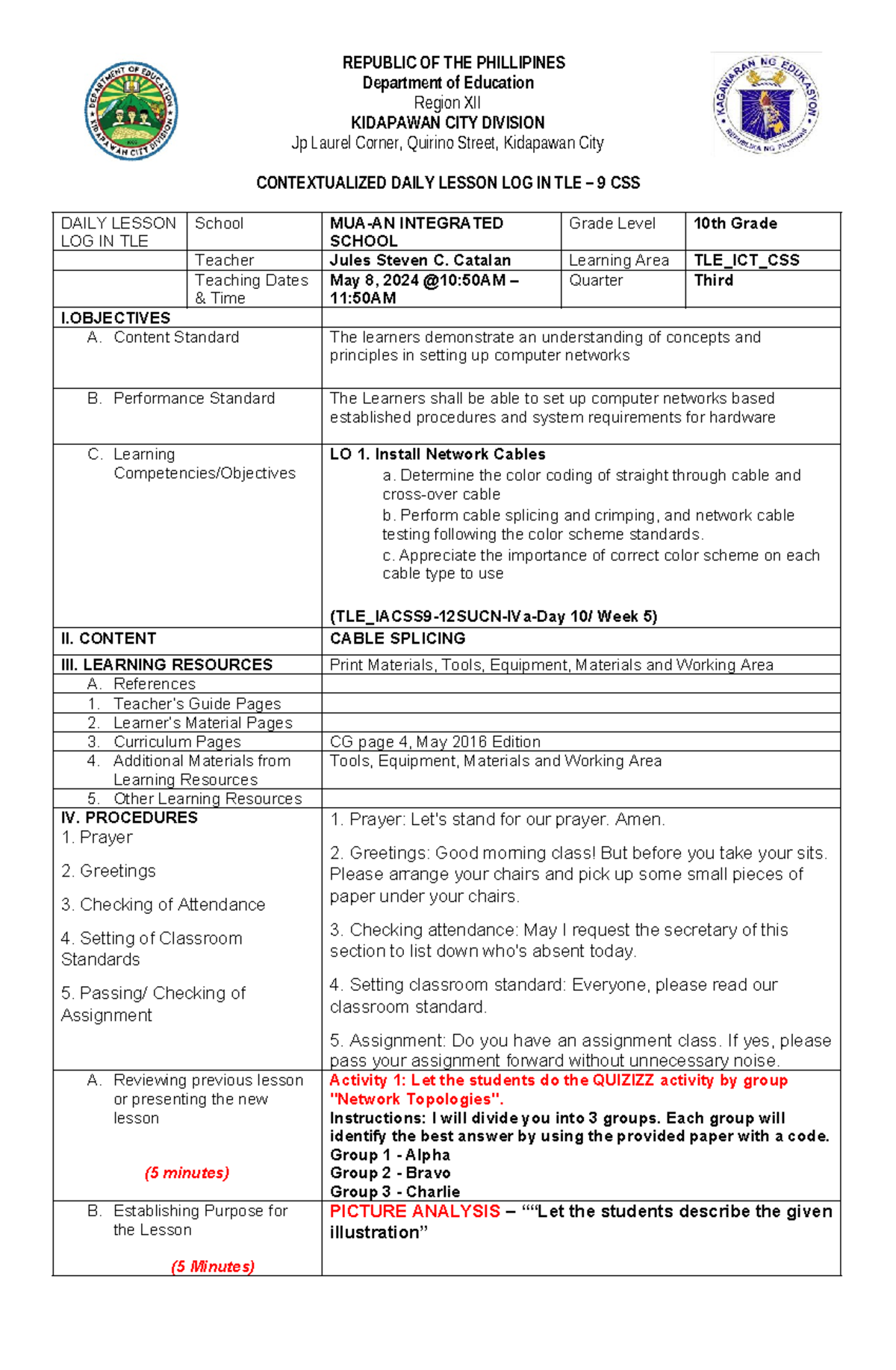 ICT-CSS- Grade-10-Q4-Cable-splicing - Department of Education Region ...