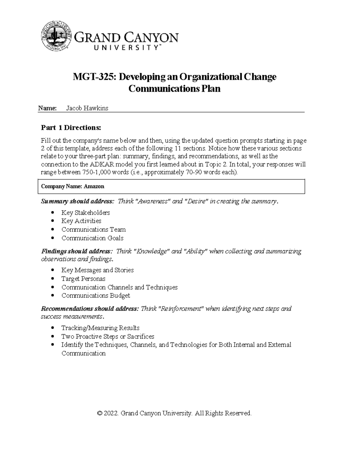 MGT 325 RS T8 Organizational Change Communications Plan - MGT-325 ...