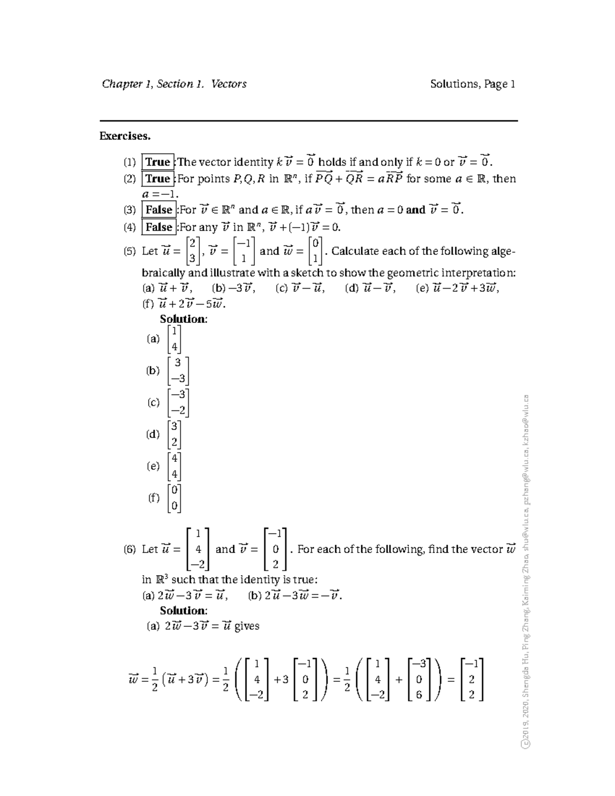 Chapter 1.1 Solutions - Chapter 1, Section 1. Vectors Solutions, Page 1 ...