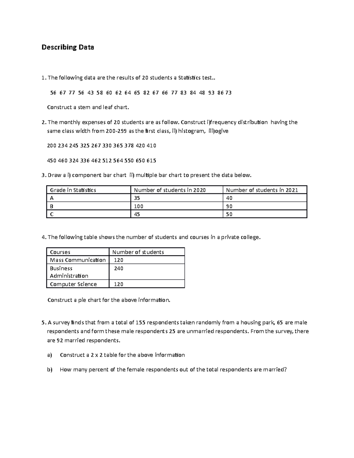 Graphical oct22 - Describing Data The following data are the results of ...