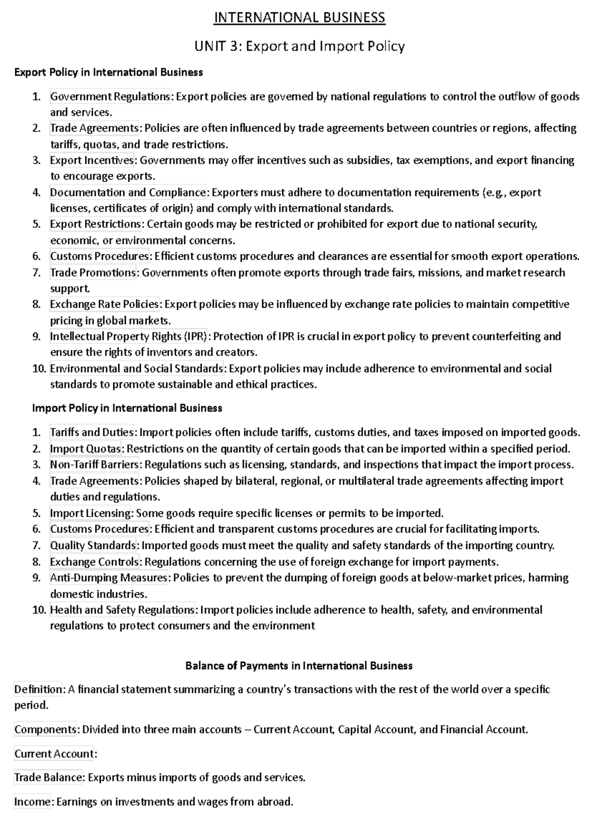 International Business - Government Regulations: Export policies are ...