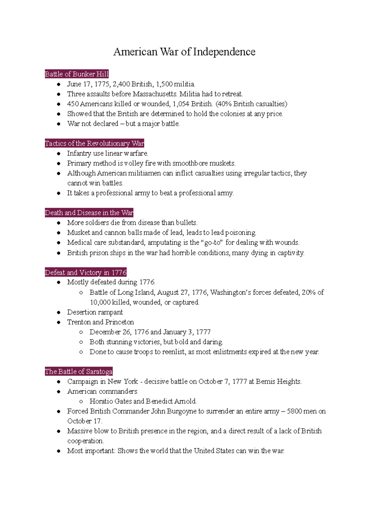 L4 - American War of Independence - American War of Independence Battle ...
