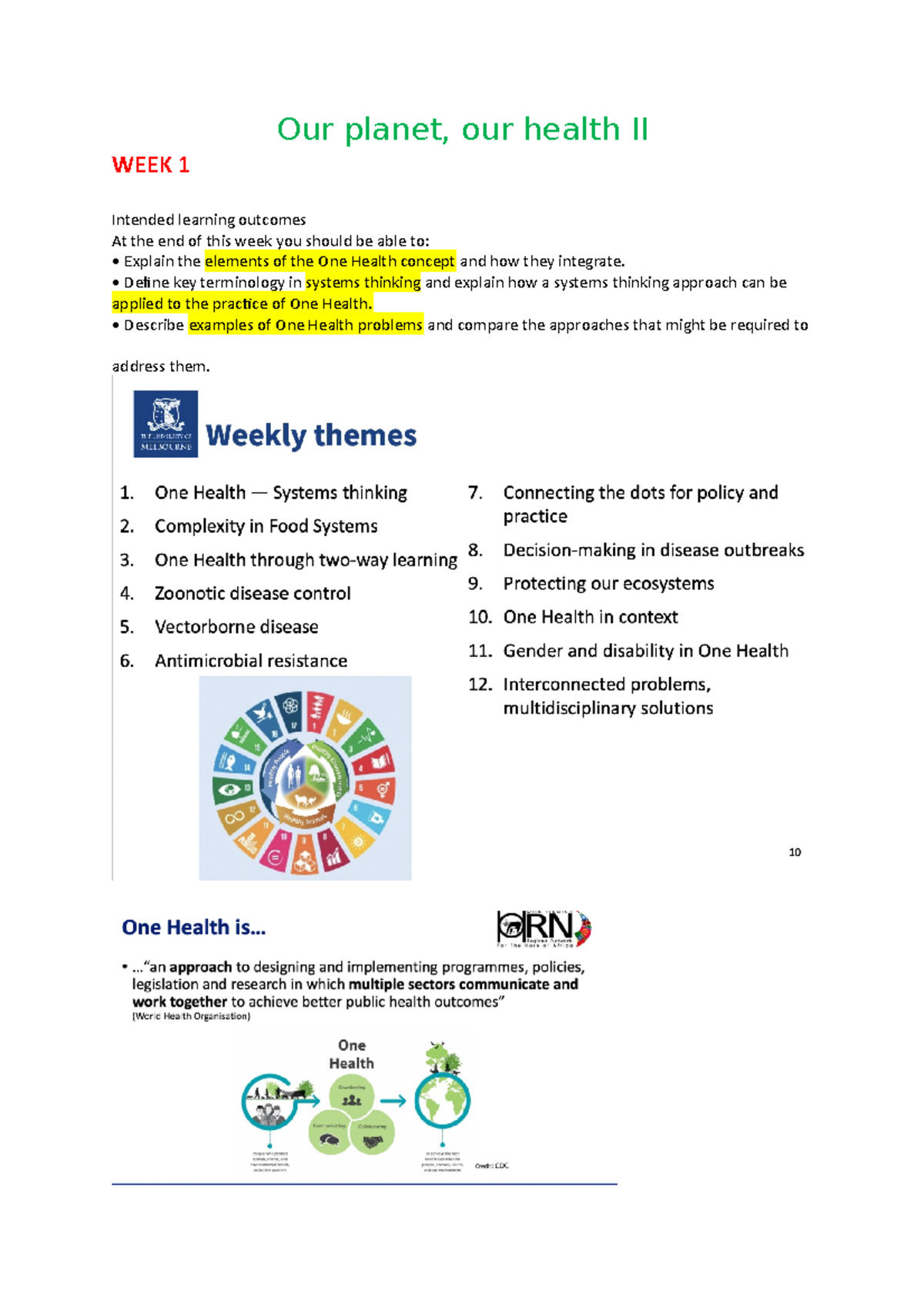 Our planet - tutorial 1 and 2 - Our planet, our health II WEEK 1 ...