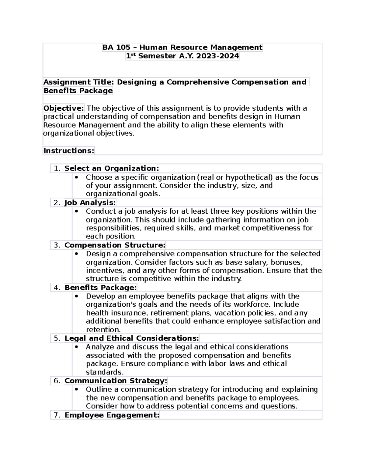 Assignment 1-Compensation-Benefits - BA 105 – Human Resource Management ...