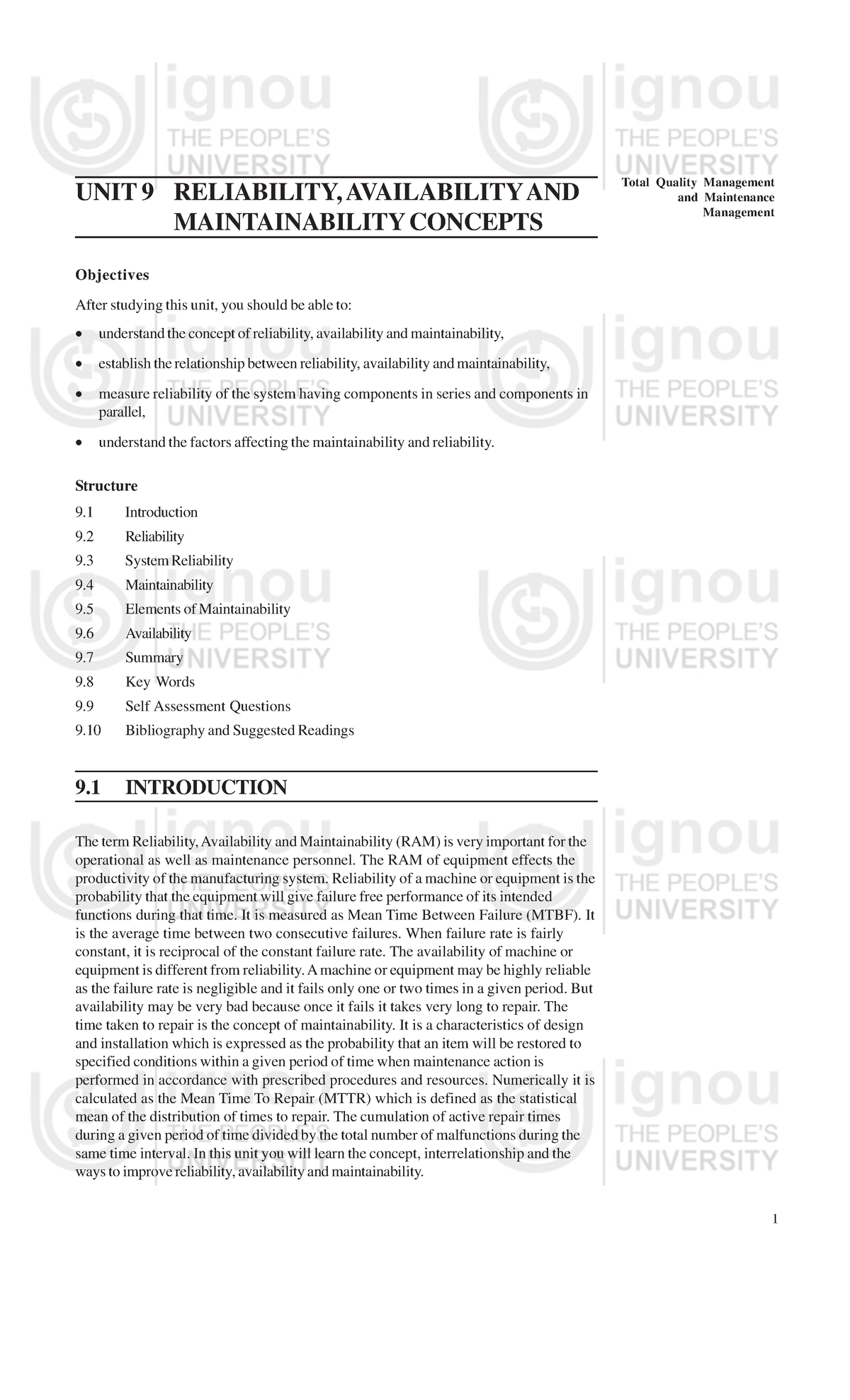 Unit-9 - L;ROE - Total Quality Management and Maintenance Management ...