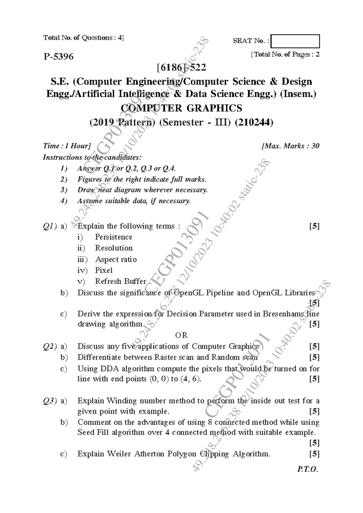 CG Oct - 2023 - all second year practical or previous year question paper - Total No. of ...