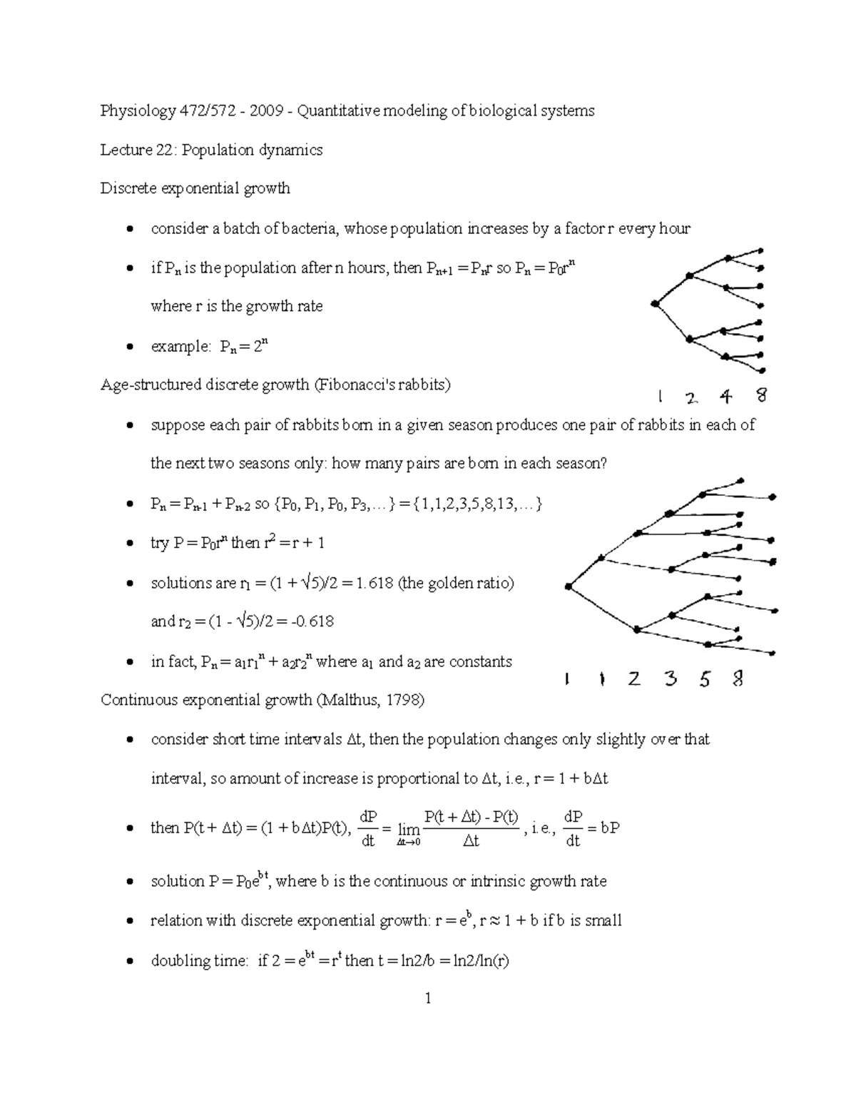 Physiology lecture note 19 - 1 Physiology 472/572 - 2009 - Quantitative ...