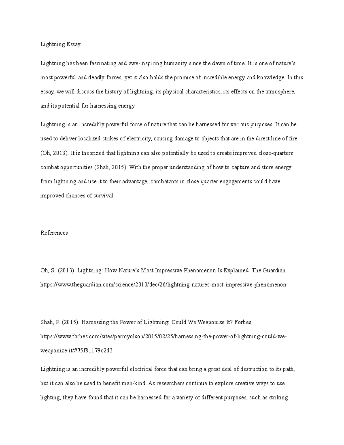 Lightning Essay - heyyyyy - Lightning Essay Lightning has been ...