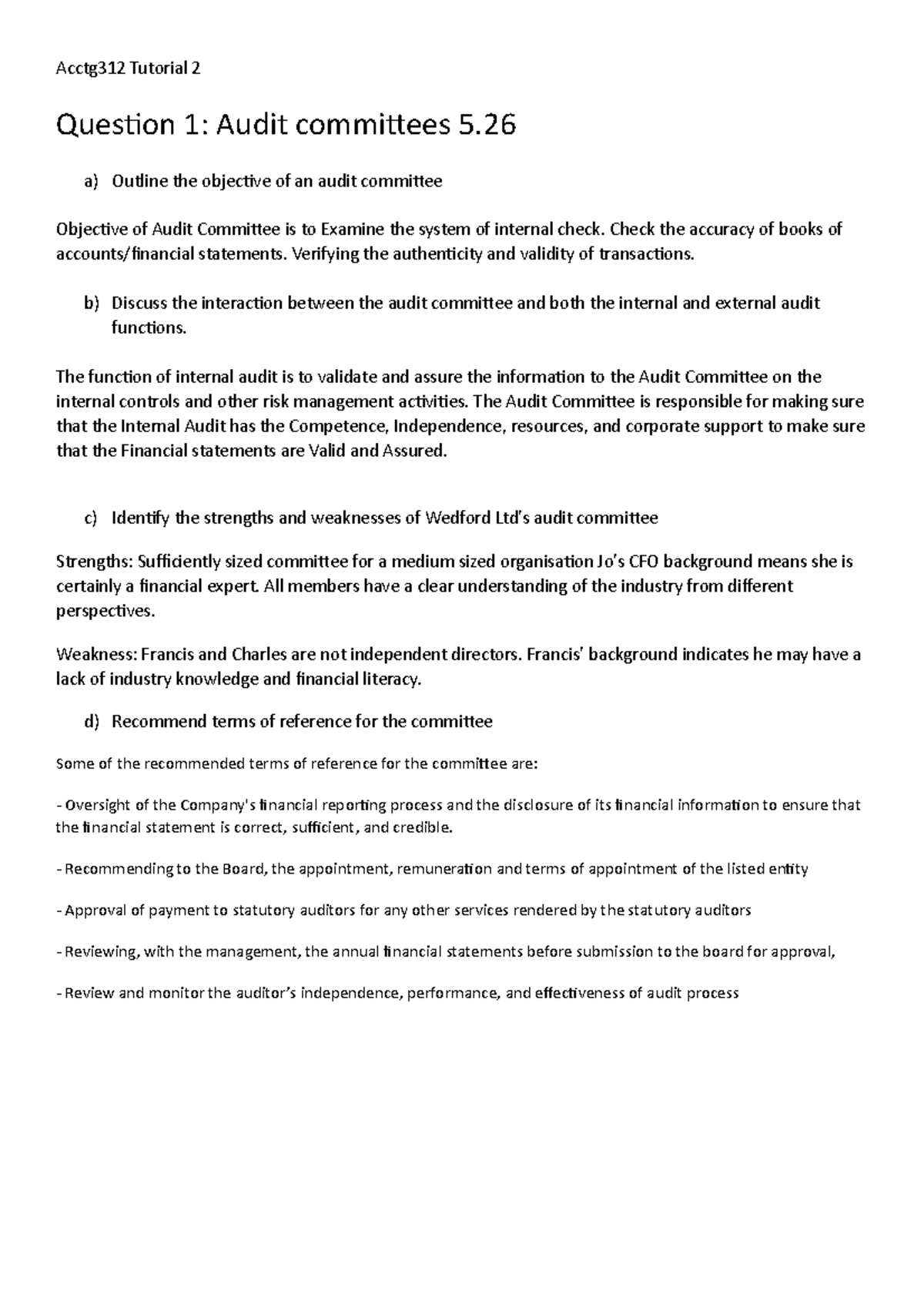 Tutorial 2 Practice Questions and answers - Acctg312 Tutorial 2 ...