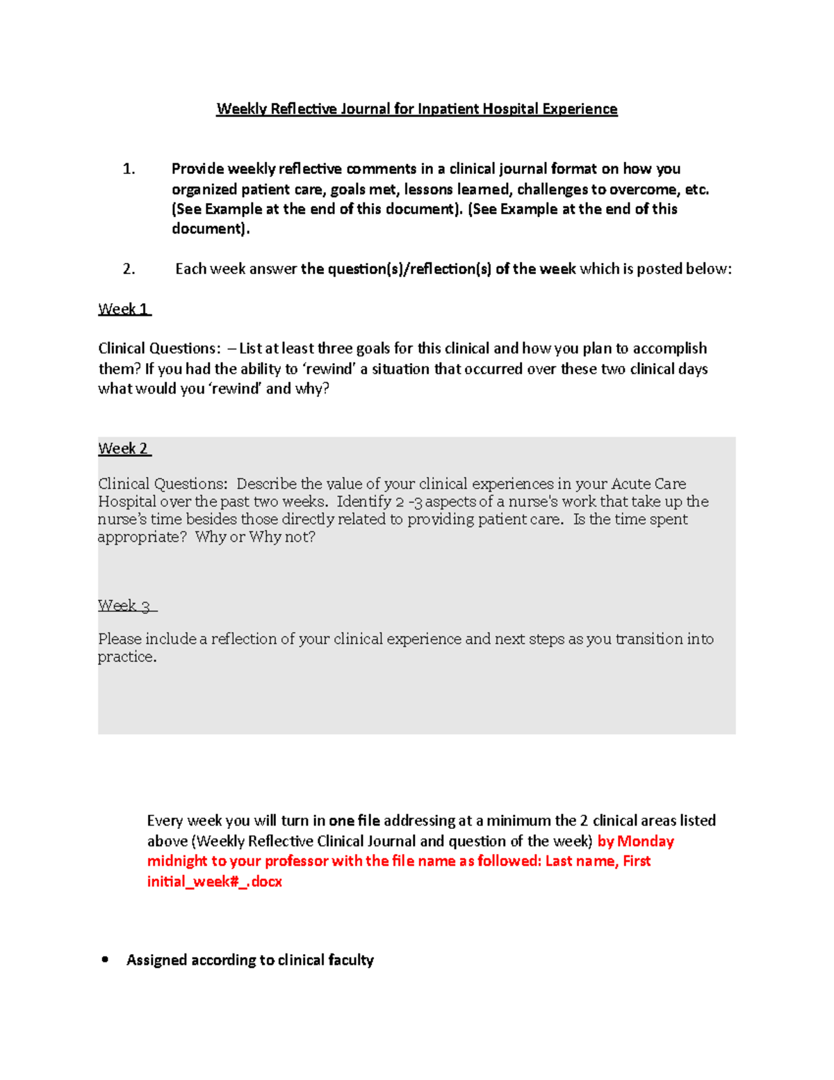 Weekly Reflective Journal Questions Inpatient - spring 2022 - Weekly ...