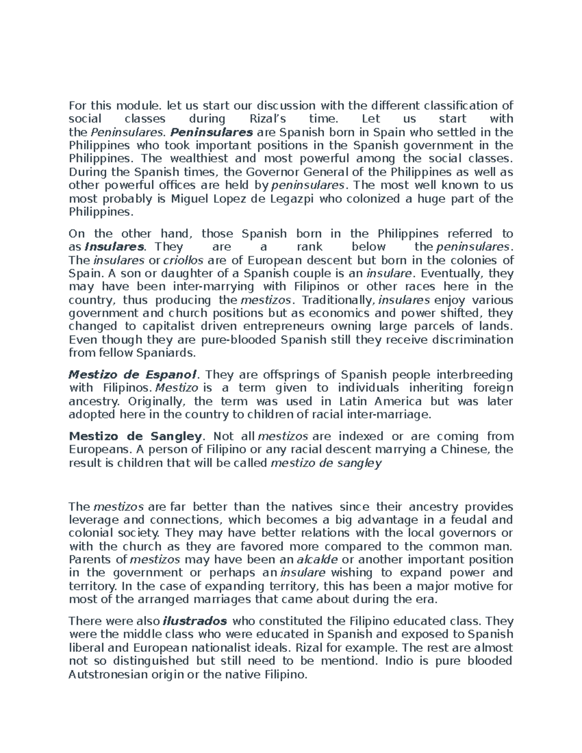 Rizal Module 2 Notes - For this module. let us start our discussion ...