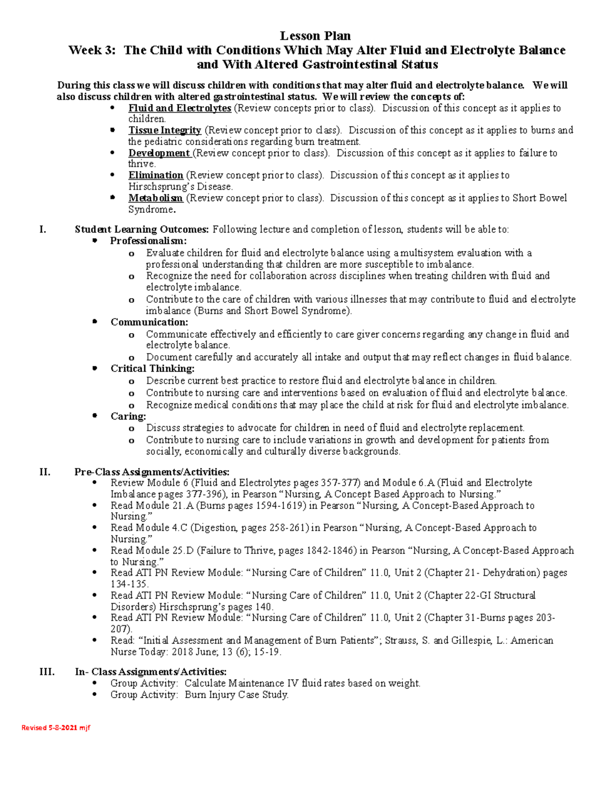 Week 3 Lesson plan worksheet - Lesson Plan Week 3: The Child with ...