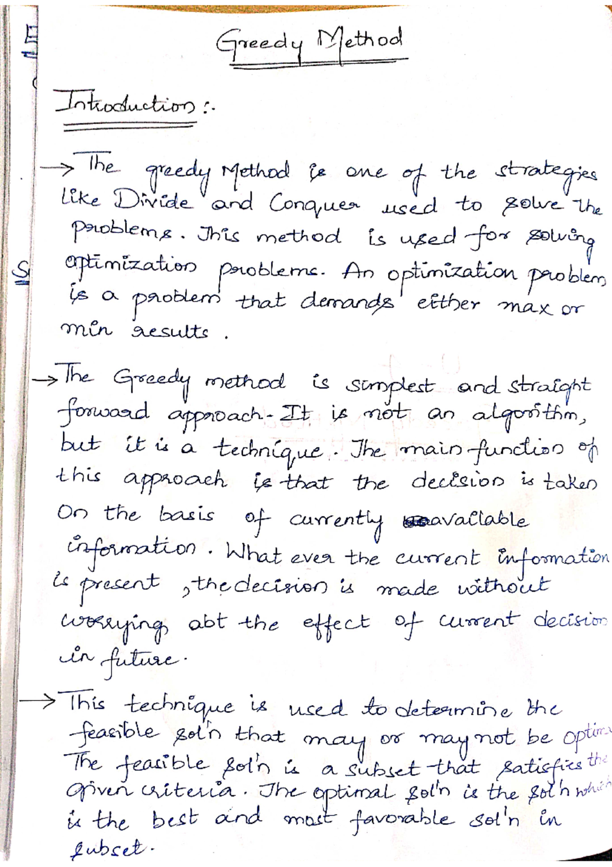 Unit 4-1 - DAA unit 4 compete notes jntuh handwritten - Greedy Method ...