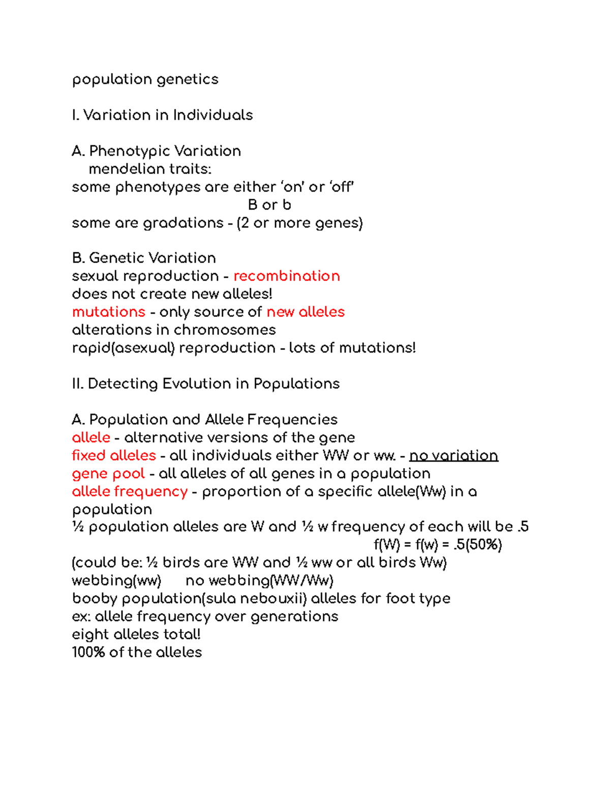 chapter 20 population genetics - population genetics I. Variation in ...