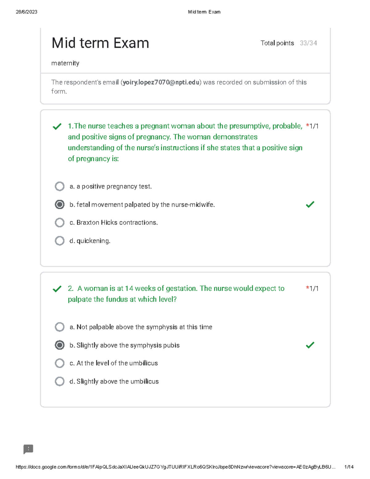 Mid term Exam - Midterm exam question answered. - 1/ a. a positive ...