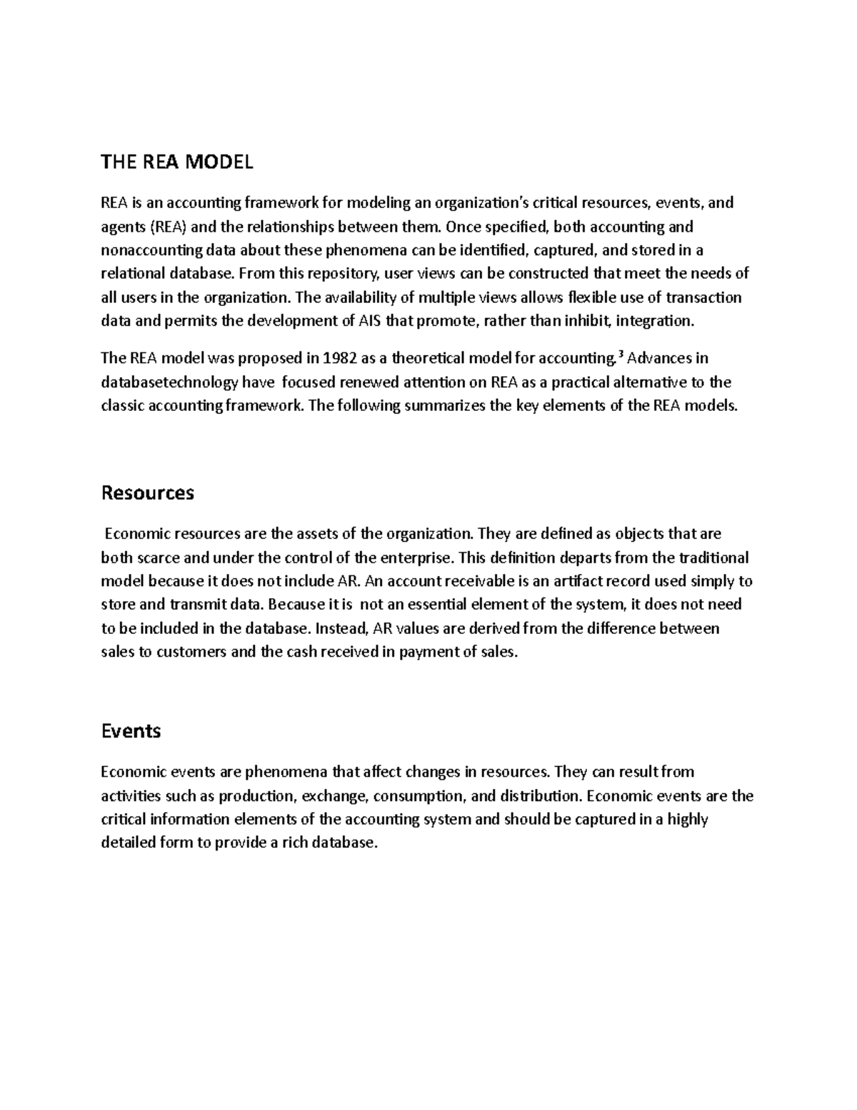 AIS THE REA Model-WPS Office - THE REA MODEL REA is an accounting framework for modeling an ...