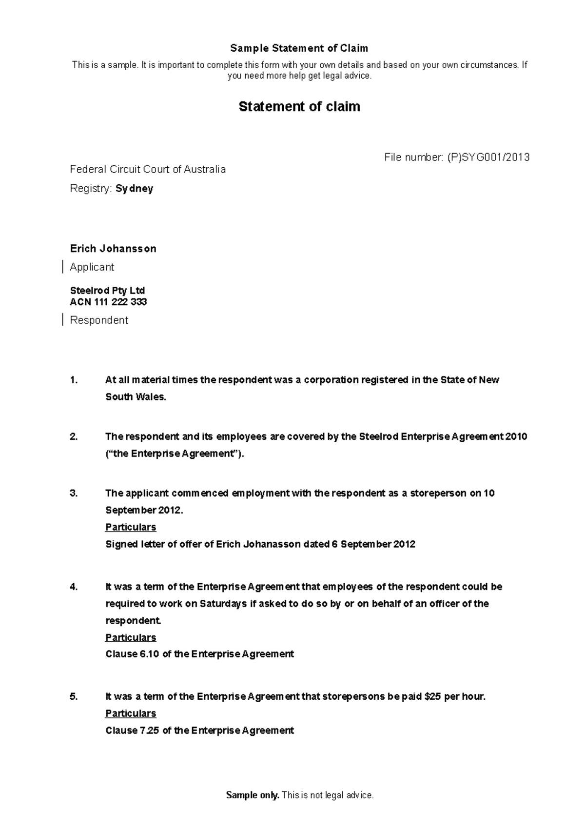 Sample statement of claim (fcc) - Sample Statement of Claim This is a ...