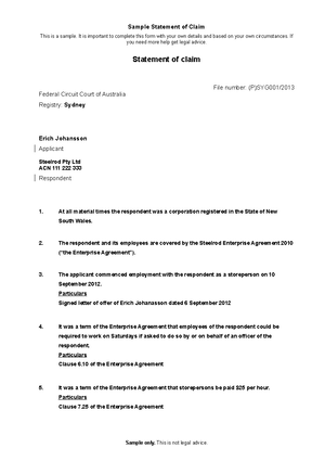 Form 16 Statement of claim UCPR - SUPREME/DISTRICT/MAGISTRATES COURT OF ...