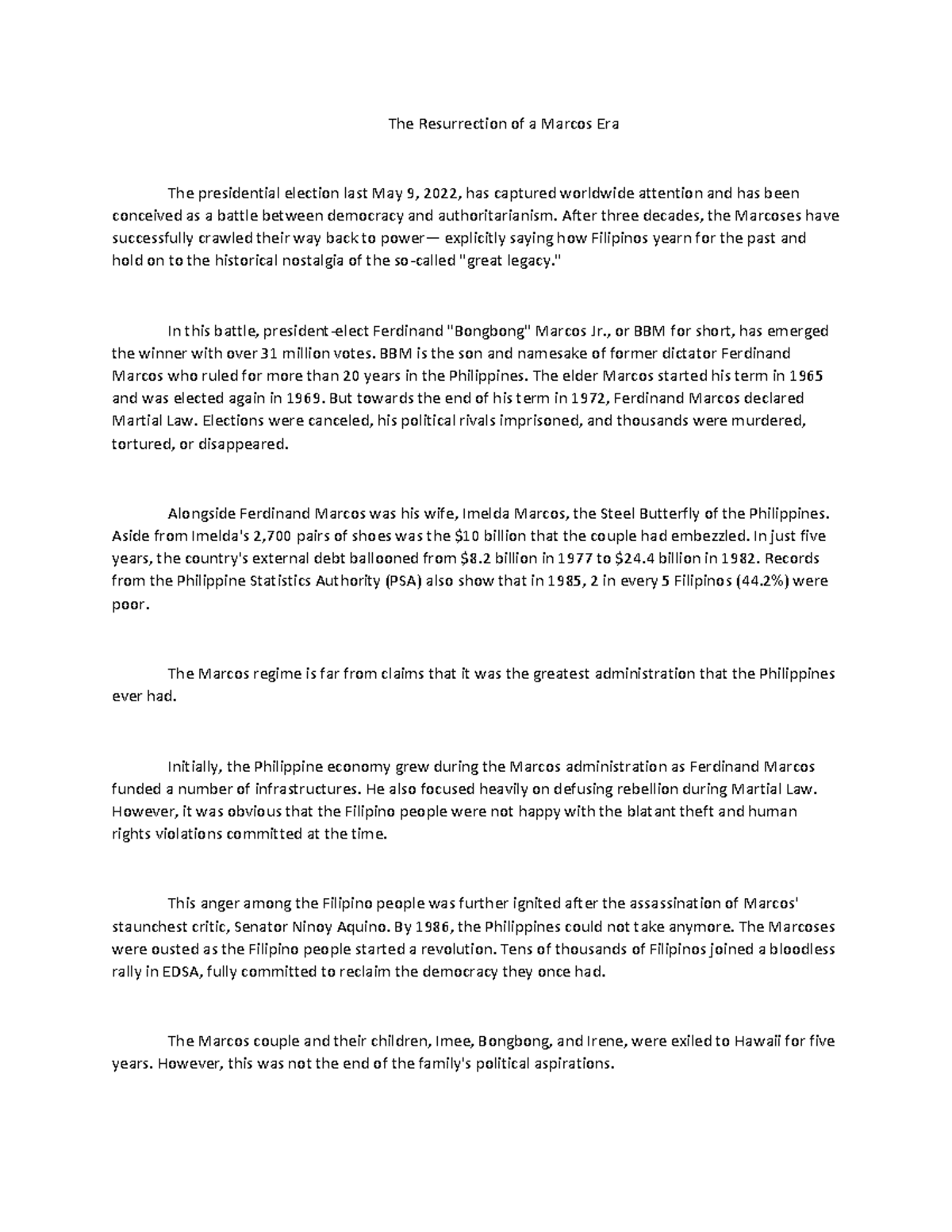 The Resurrection of Marcos Era - The Resurrection of a Marcos Era The ...