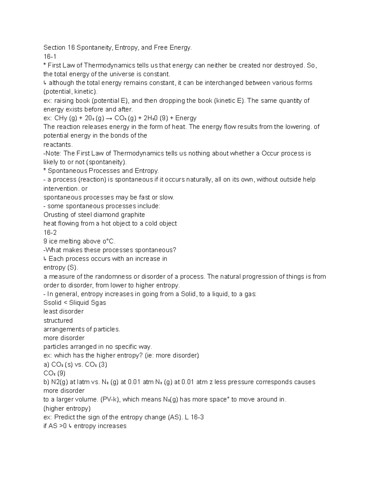 Chem Notes - Section 16 Spontaneity, Entropy, and Free Energy. 16 ...