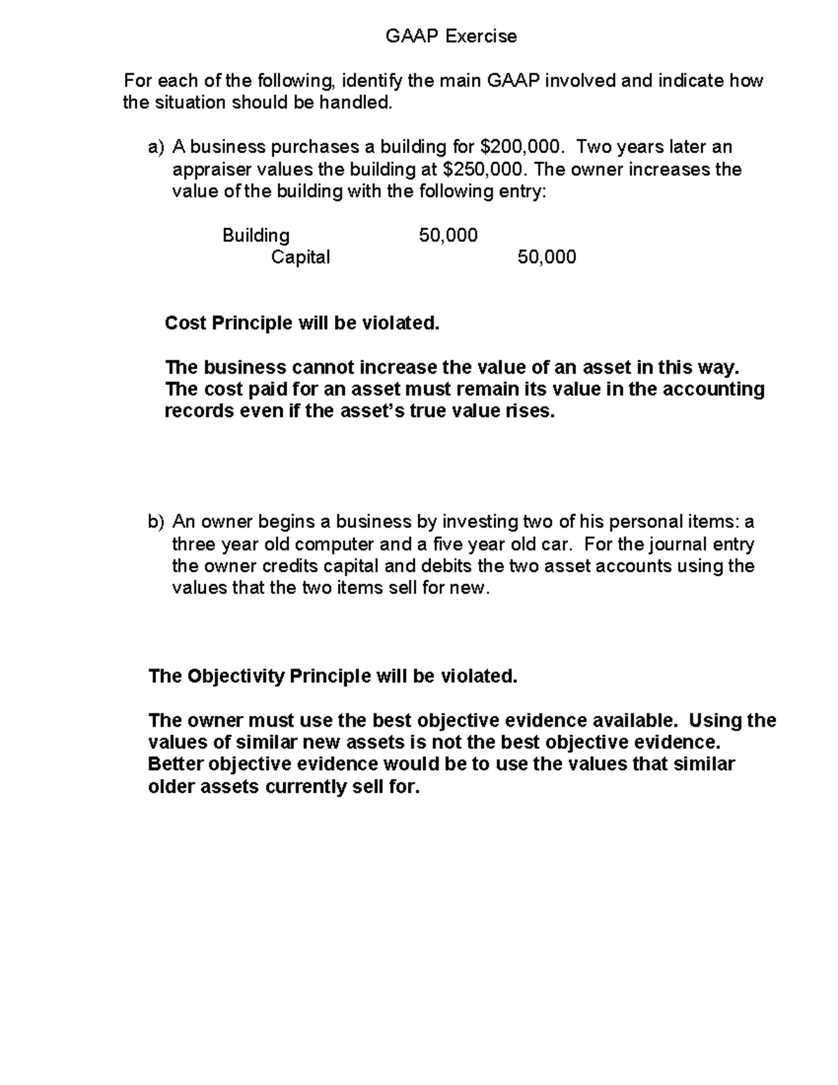 GAAP Exercise Solution - GAAP Exercise For each of the following ...