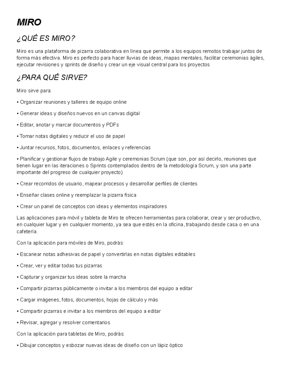 MIRO - app miro - MIRO ¿QUÉ ES MIRO? Miro es una plataforma de pizarra ...