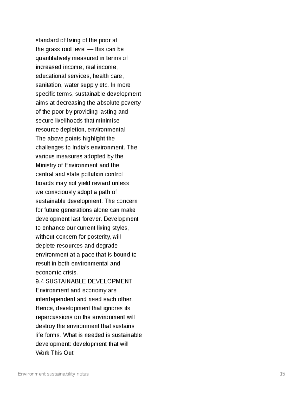 Environment sustainability notes 15-16 - Environment sustainability ...