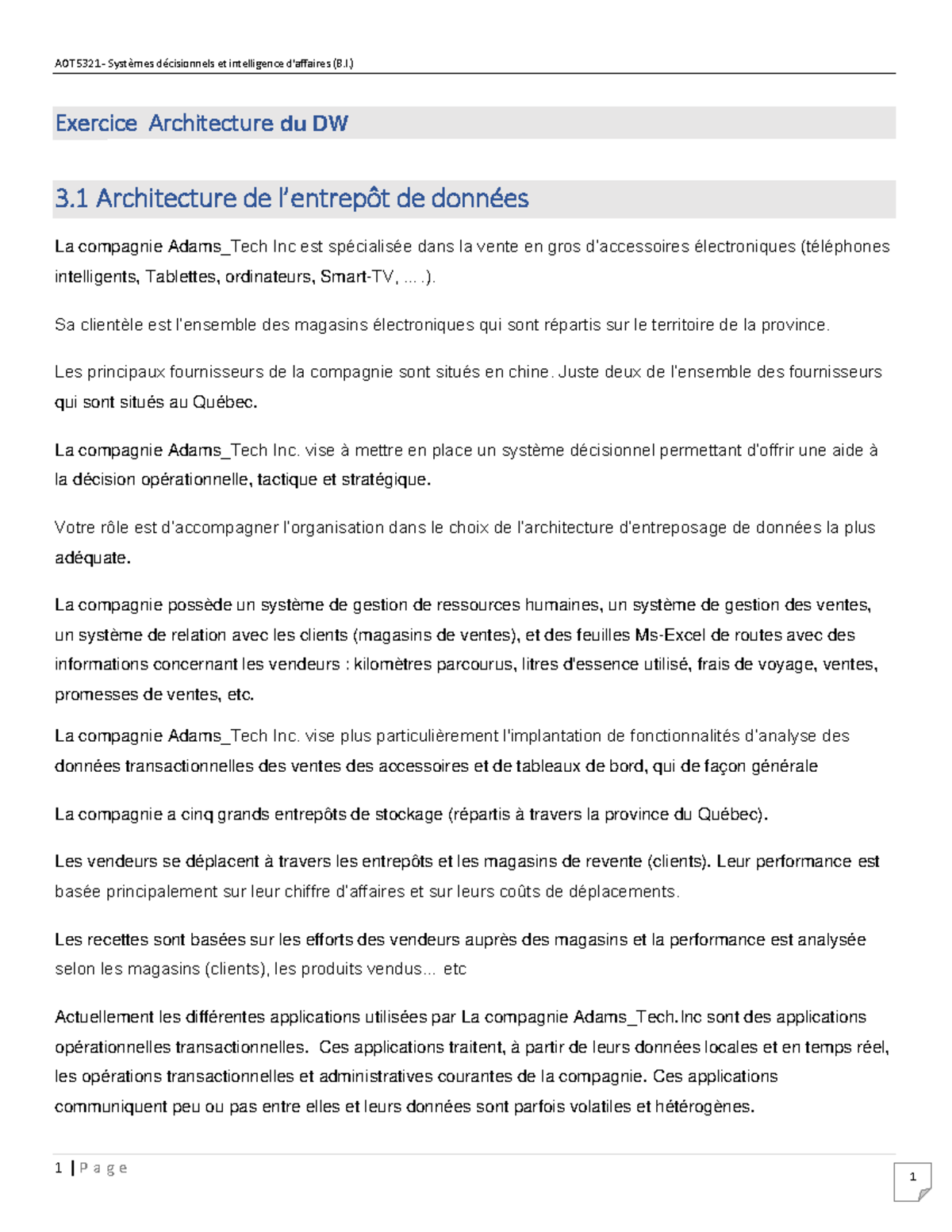 01 TP Enclasse Architecture du DWSans Solution - Exercice Architecture ...