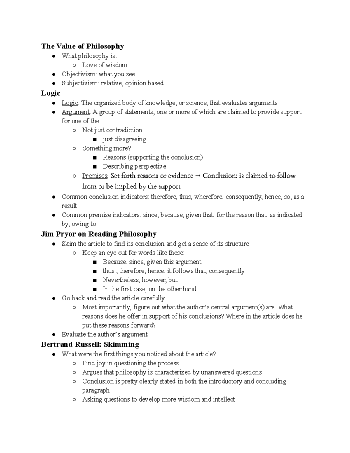 Week 1 Lecture Notes - Logic, Thought Experiments, Plato - The Value of ...