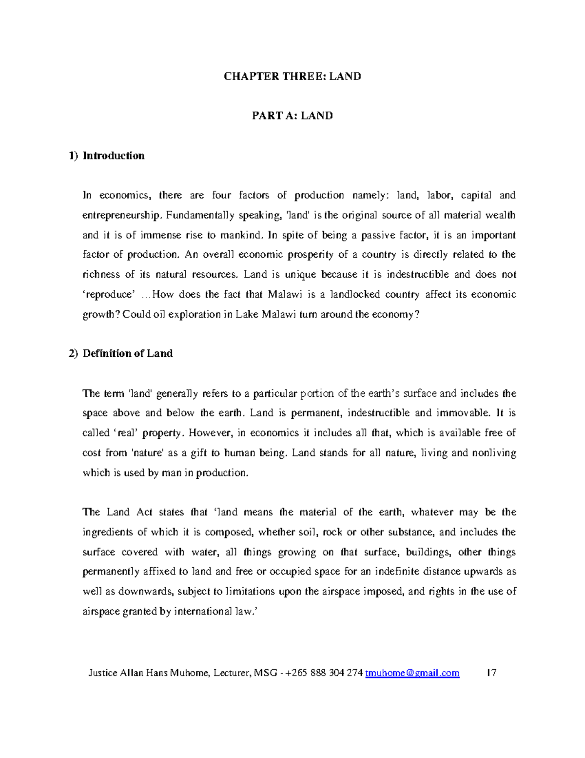 03 LAND - property law module notes - CHAPTER THREE: LAND PART A: LAND ...
