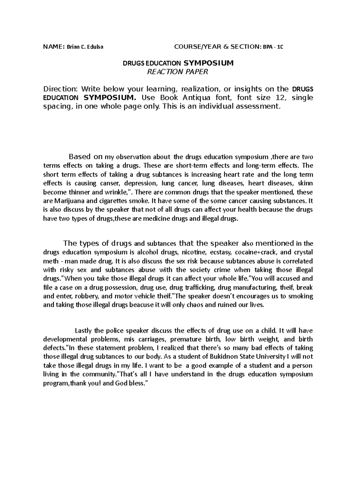 Reflection-paper-format - NAME: Brian C. Edulsa COURSE/YEAR & SECTION ...