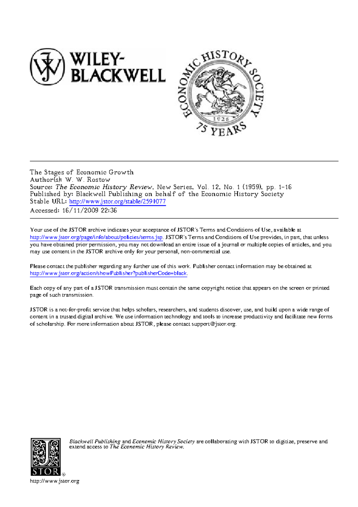 Rostow - The Stages of Economic Growth Author(s): W. W. Rostow Source ...