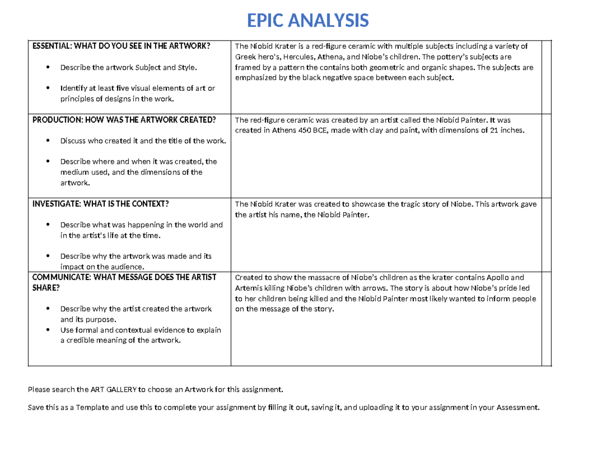 2.07 Still Pretty Early Art Activity - EPIC ANALYSIS ESSENTIAL: WHAT DO ...