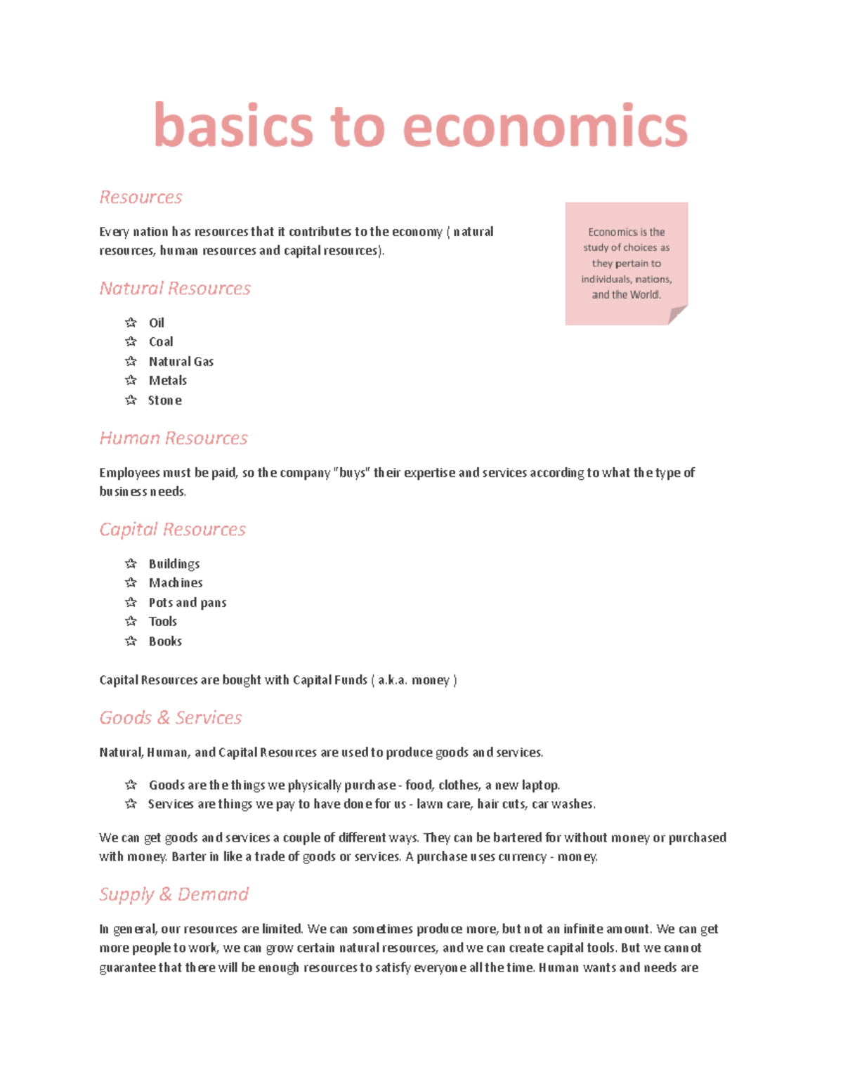 Basics to Economics - Resources Every nation has resources that it ...