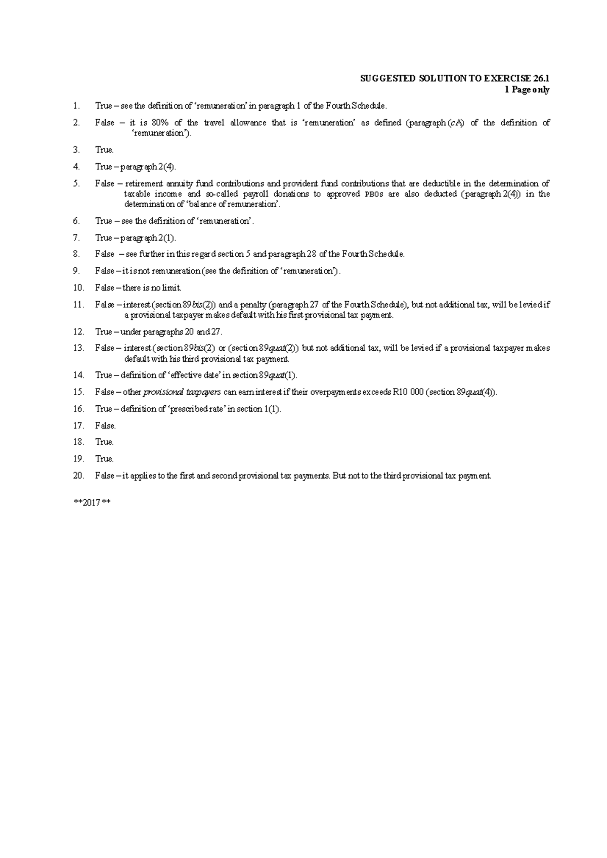 Solution TO Exercise 26 - SUGGESTED SOLUTION TO EXERCISE 26. 1 Page ...