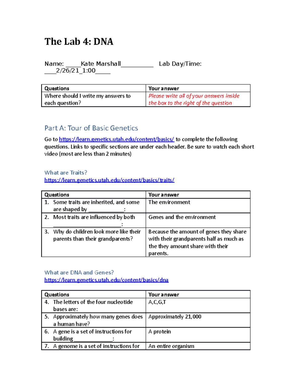 DNA Worksheet 2021 - fill in the blank answers from a video on DNA ...