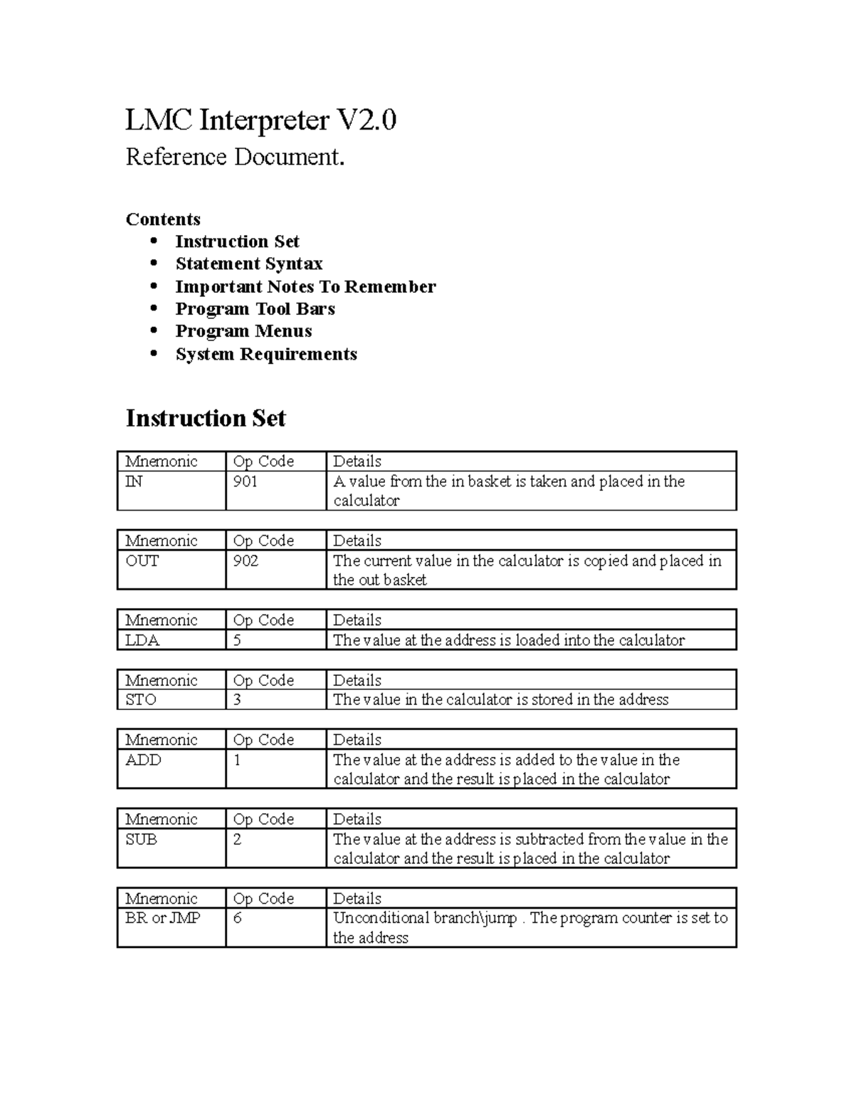 LMCV2 Document-1 - LMC Interpreter V2. Reference Document. Contents ...