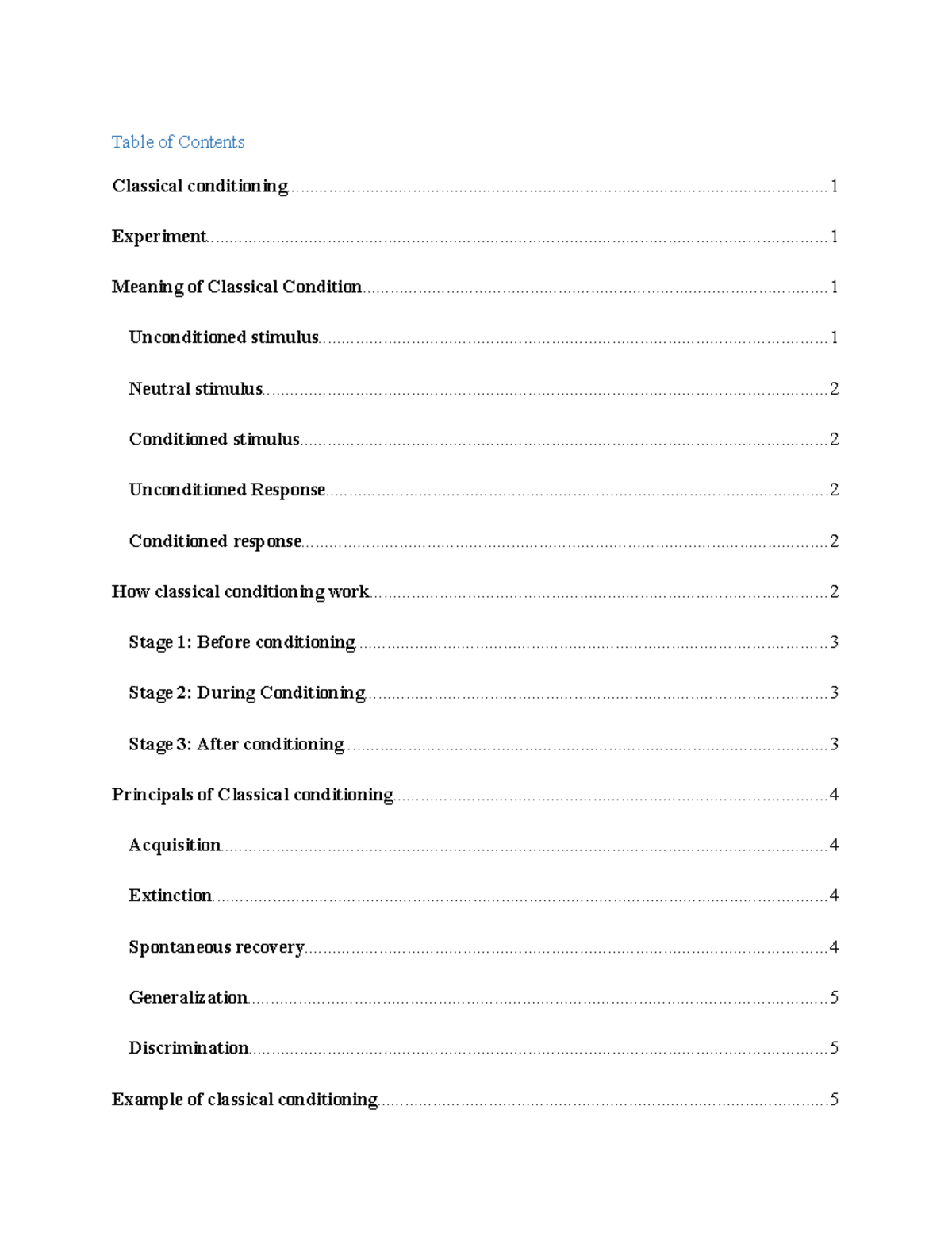 Classical conditioning - Table of Contents Classical - Studocu