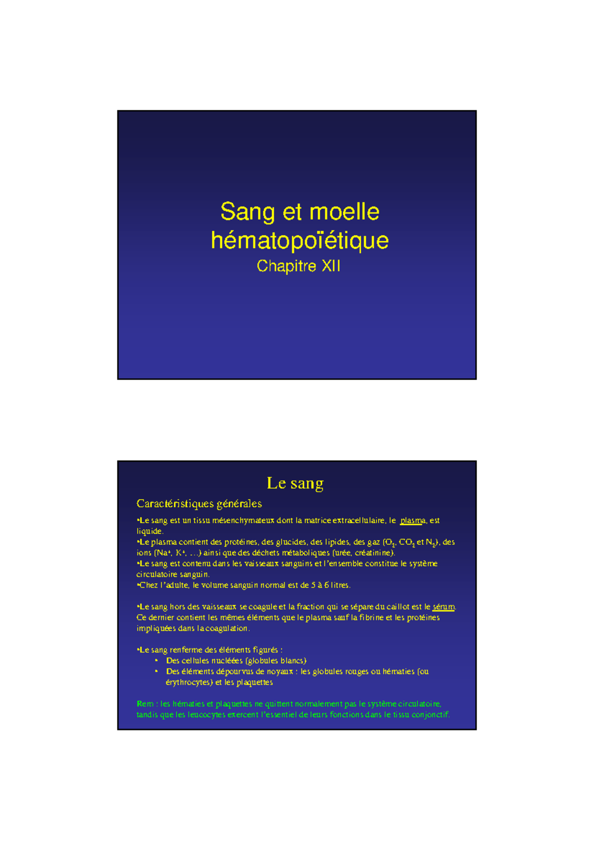 14. Powerpoint-cours 14 - Sang et moelle hématopoïétique Chapitre XII ...
