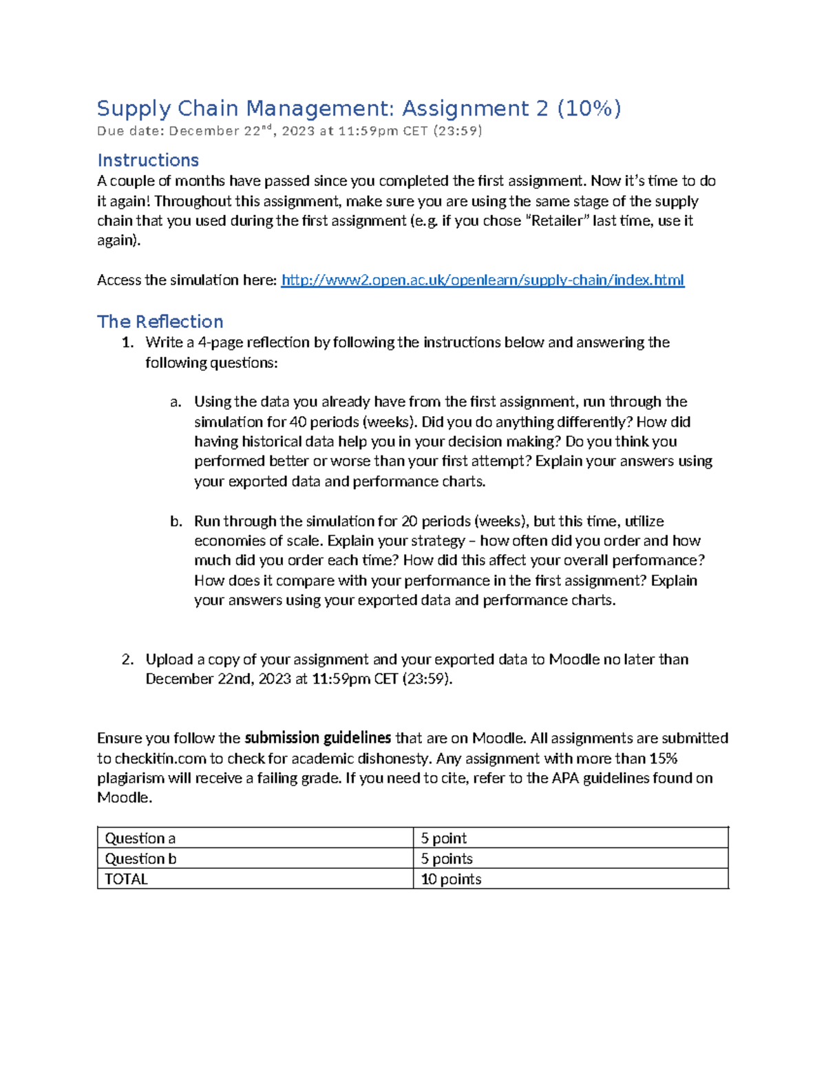 SCM Assignment 2 Instruction Sheet - Supply Chain Management ...