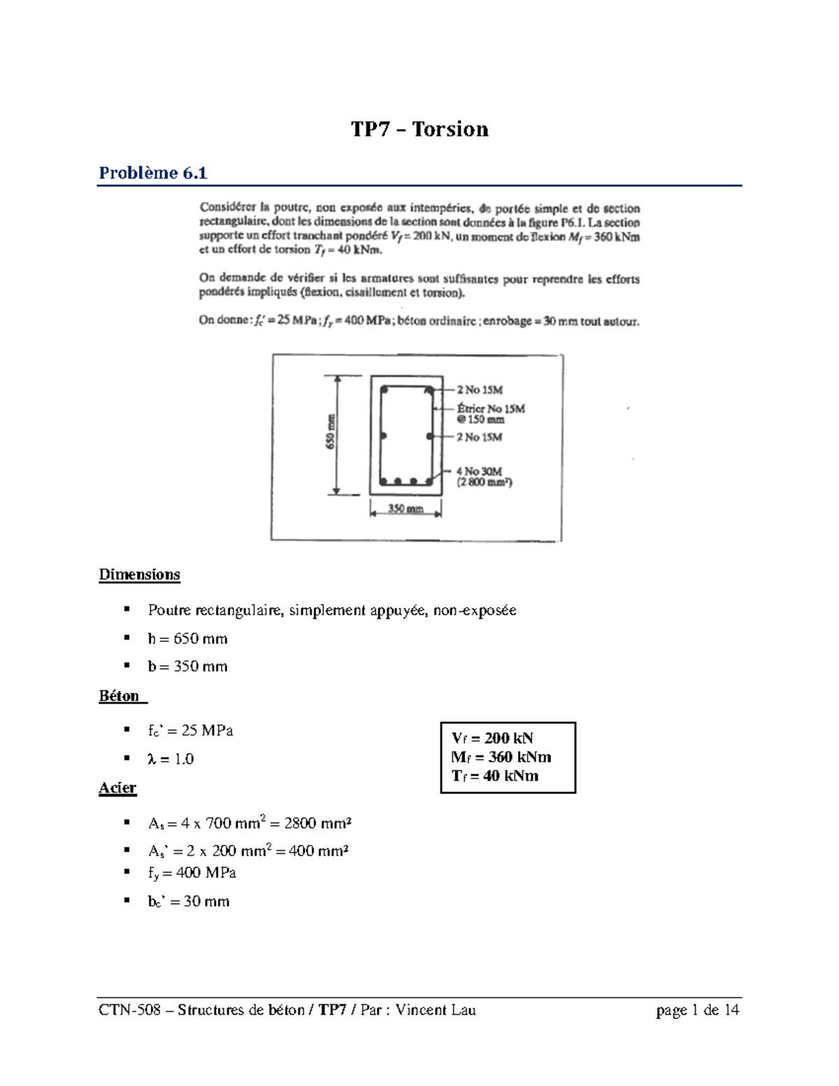 TP7 Étudiant H2017 - TP7 - blème 6 Dimensions Poutre rectangulaire, simplement - Studocu