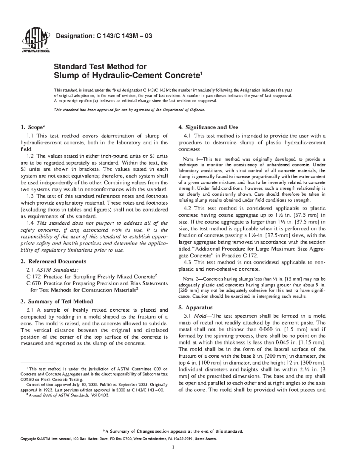 C143 Standard Test Method for Slump of Hydraulic Cement Concrete ...