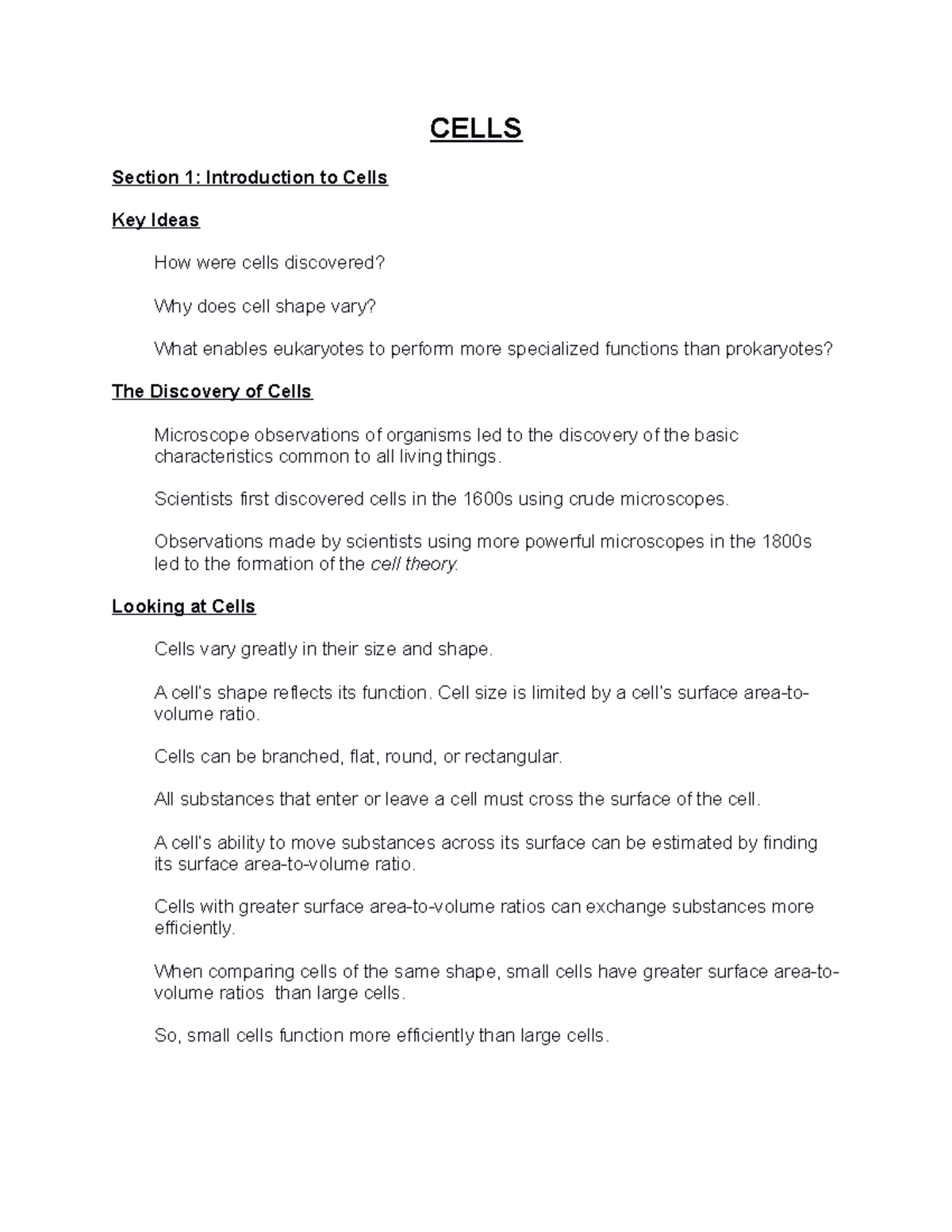 Cells - CELLS Section 1: Introduction to Cells Key Ideas How were cells ...