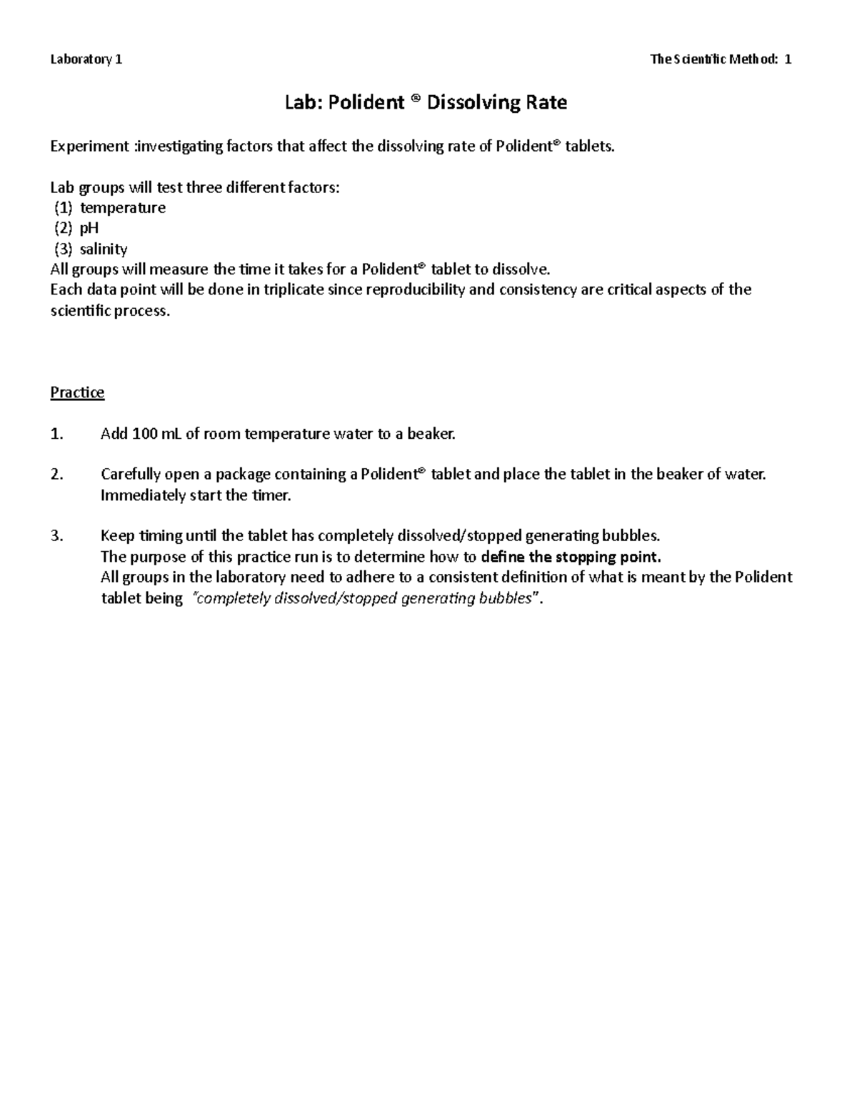 Lab Polident Dissolving Rate-1 - Lab: Polident ® Dissolving Rate ...