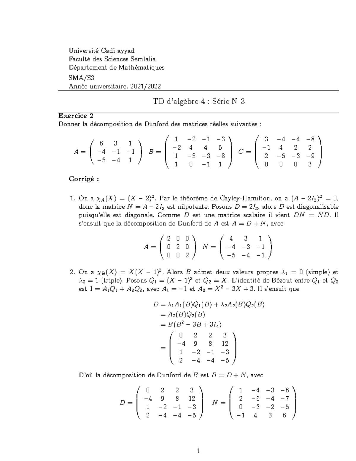 Corrige exercice 2 serie 3 21 22 - Université Cadi ayyad Faculté des ...