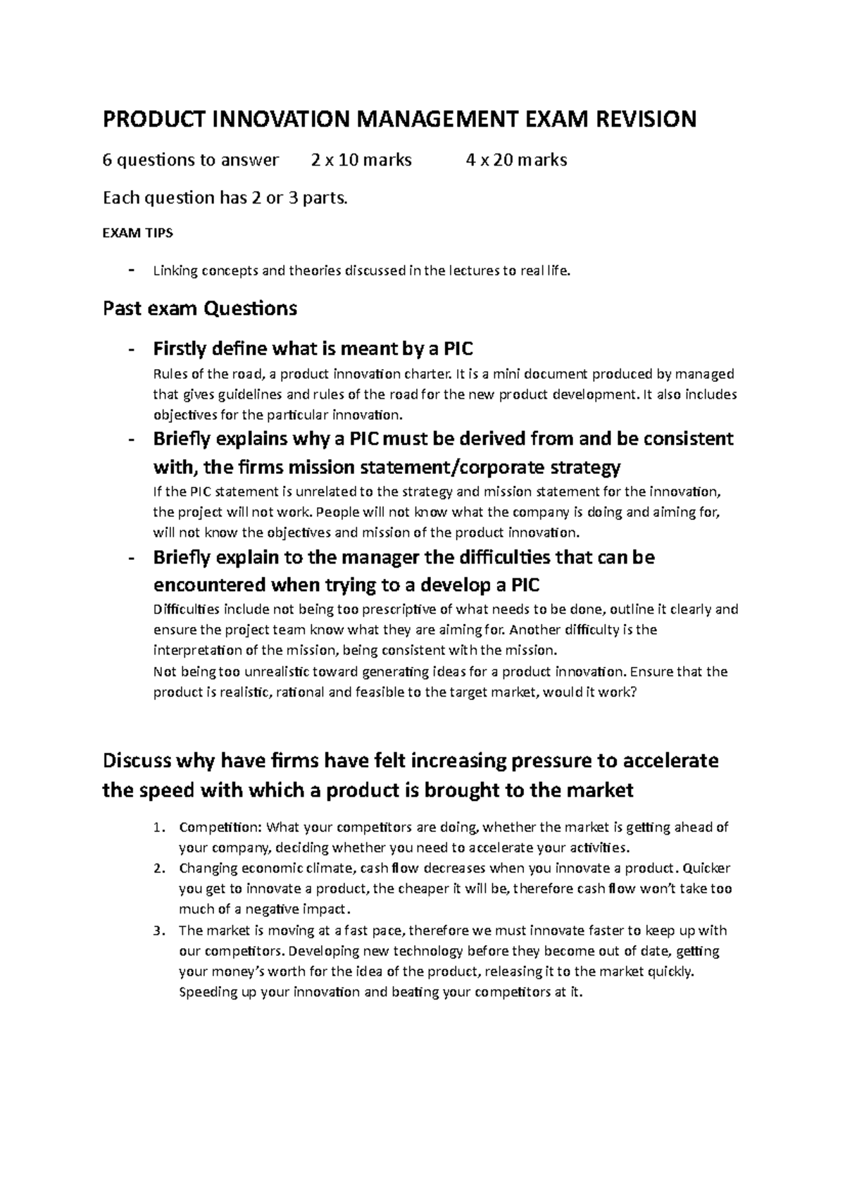 Product Innovation Management Exam Revision - PRODUCT INNOVATION ...