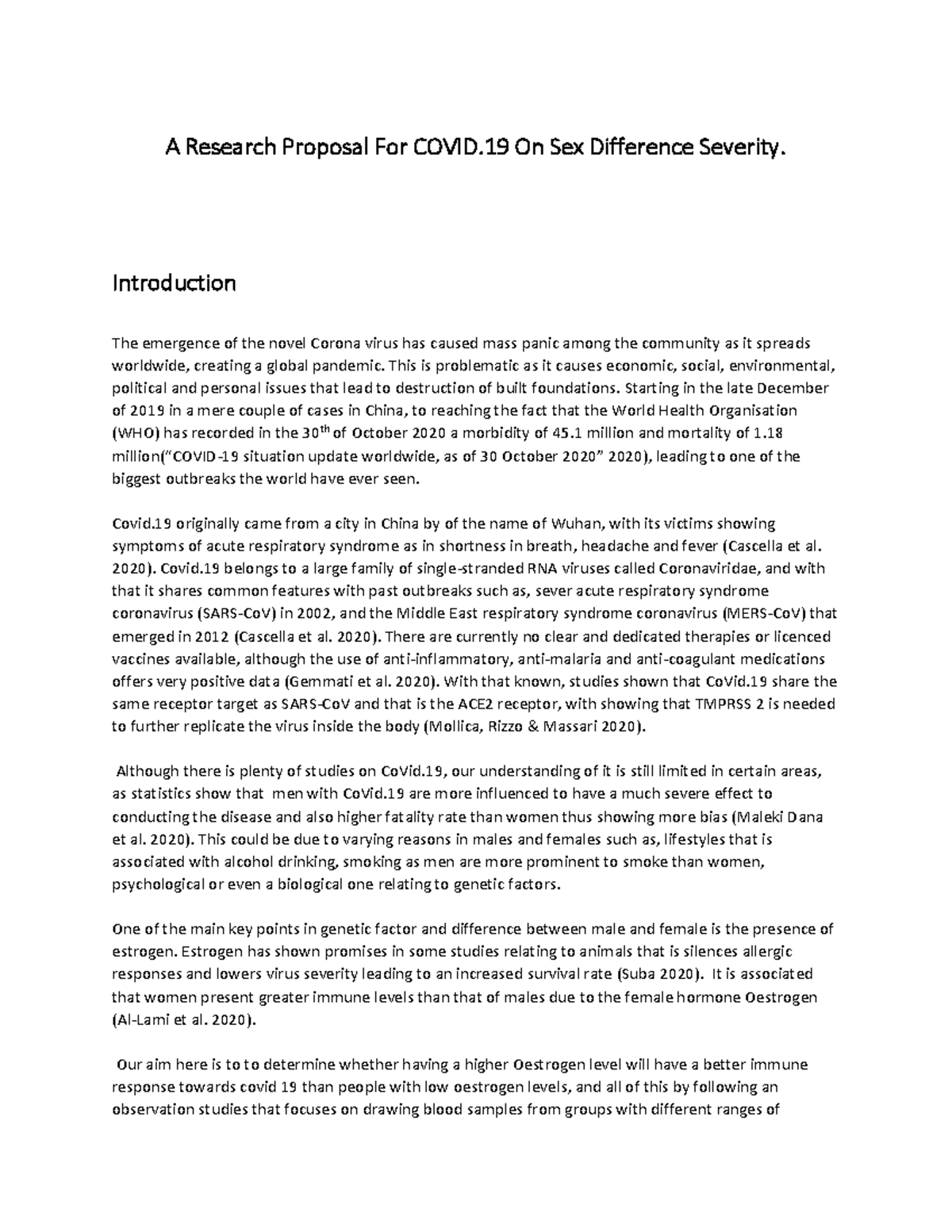 RM assessment 3 - A Research Proposal For COVID. 19 On Sex Difference ...